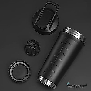 ComfyoneCHP Detachable Bottom Stainless Steel Water Bottle Cup Protein Mixing Shaker Tumbler Removal Ball and Bottom Easy Clean Leak-Proof Blender Cup 28oz (800ml) for Gym (Navy Blue)
