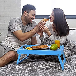 Breakfast Tray Folding Legs with Handles Kids Bed Tray Table for Sofa Eating,Drawing,Platters Bamboo Serving Lap Desk Snack Tray
