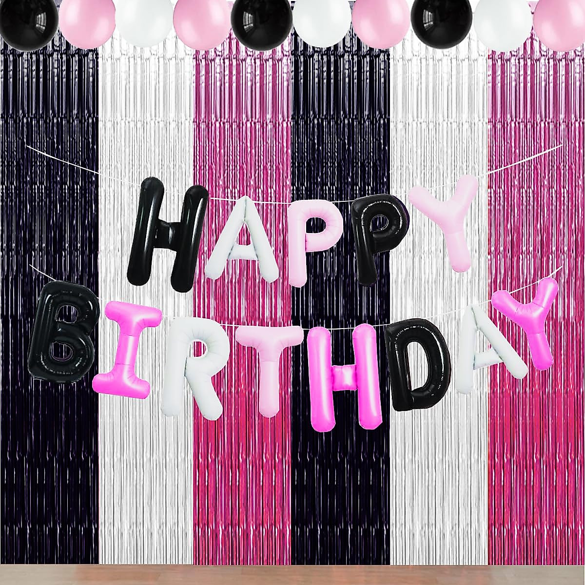 Pink Halloween Party Decorations, 3 Packs Pink Black White Backdrops Streamer Foil Fringe Tinsel Curtains, Cow Print Photo Booth Props for Girl Halloween Cow Print Birthday Party Decorations