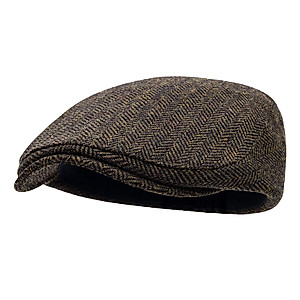 STARANCE Men's Flat Cap Wool Tweed Driving Cap Irish Newsboy Hat (Herringbone Coffee)