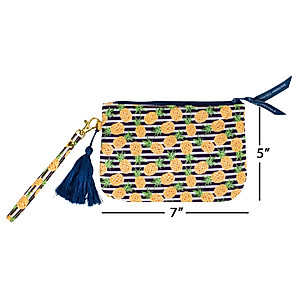Southern Couture Pineapples Stripe Yellow and Navy Blue 7 x 5 Polyester Phone Wristlet Handbag