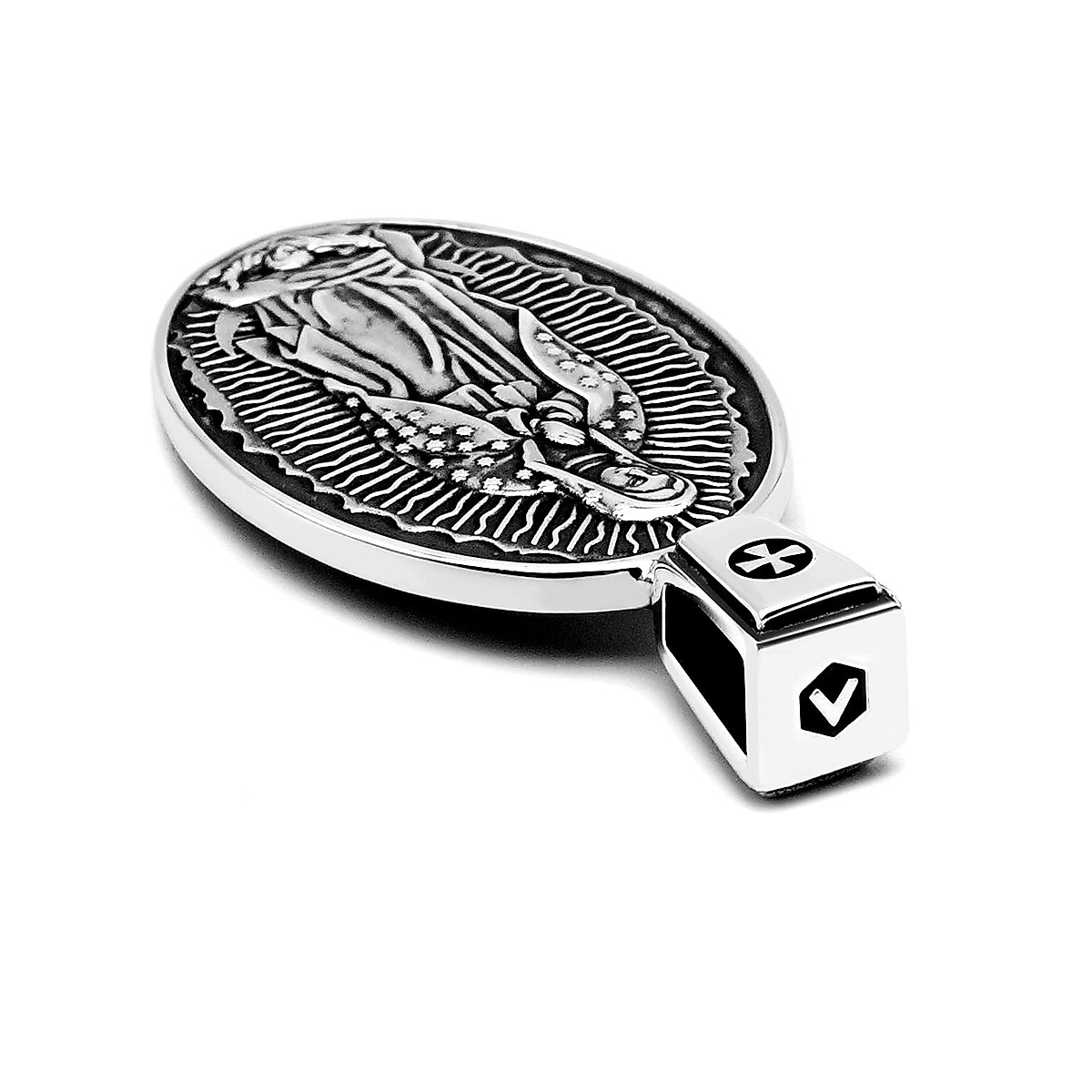 VENICEBEE® Guadalupe Our Lady Holy Virgin Mary Medal Devotional Christian Amulet Solid 925 Sterling Silver Pendant Necklace + Velvet Pouch, Polishing Cloth, Gift Box - Plata Nuestra Señora Virgen