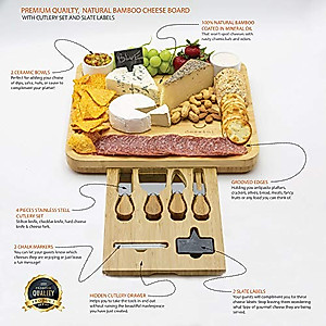 DESSINI Natural Bamboo Cheese Board and Cutlery Set, Wooden Charcuterie Meat Platter and Serving Tray with accessories, Unique gift for Birthday, Mother's Day, Father's Day, Anniversary, House Warming
