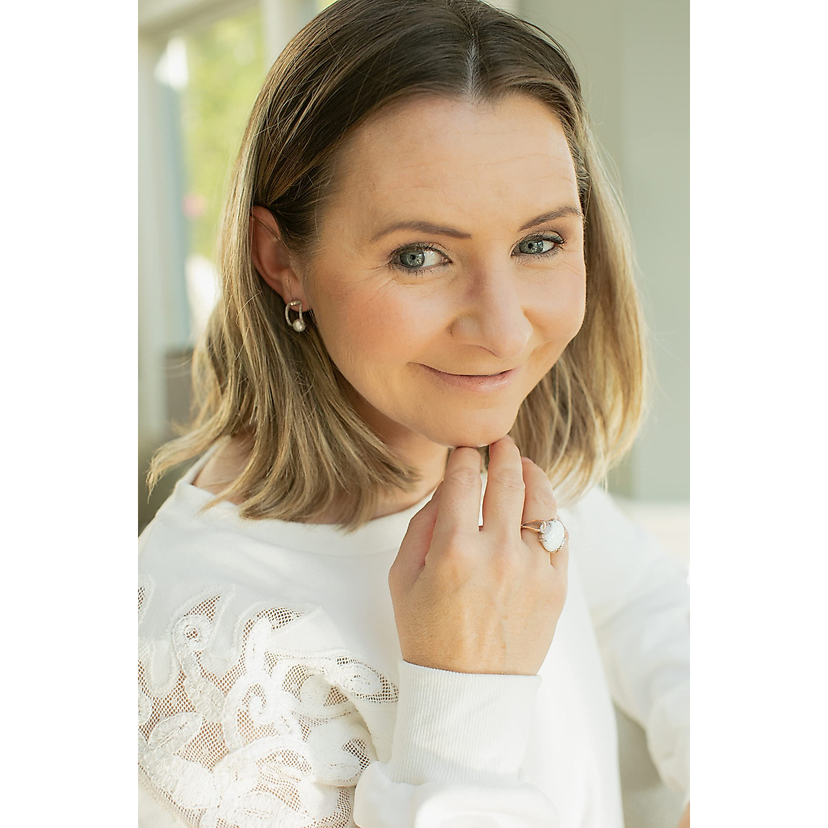 Belantina Heartland By Beverley Mitchell 10K Rose Gold with .925 Sterling Silver Oval Lab Created Opal Cabochon & Diamond Accented Statement Ring (H-I Color, I2-I3 Clarity) - Size 8