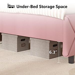 Twin Bed Frame, Upholstered Platform Bed with Diamond Button Tufted Headboard, Girls Twin Bed Fame, Princess Bed Frame with Crystal Tufted Headboard, Wooden Slats Support, Easy Assembly, Pink