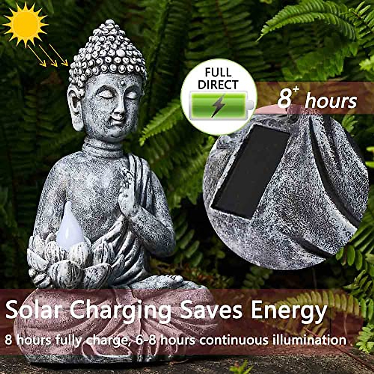 Yiosax Zen Buddha Statues for Home Solar Flickering Outdoor Decor Garden Light for Balcony,Patio,Porch Yard Art Ornament,Gift(11.81")