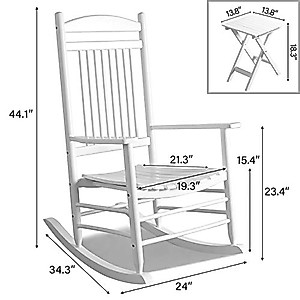 MUPATER Outdoor Rocking Chair Set 3-Piece Patio Wooden Rocker Bistro Set with Foldable Table and Curved Seat, White