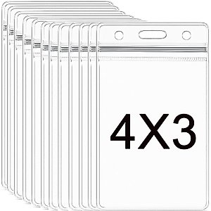 AMUU 12 Pack Badge Holders Large 4x3 Name Badge Holders Clear Plastic Card Protector Large ID Card Holder Name Tags Nametags Holders Badge