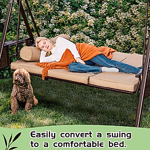 YOLENY 71in Outdoor Porch Swing with Hardtop, 3 Seat Patio Swing with 2 Side Cup Holder, Convertible Backrest Swing Bed with Cushion, 2 Pillows for Front, Porch, Lawn