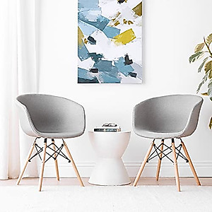 CangLong Upholstered Mid Century PP Modern Dining Armrest Living Room Makeup Side Chairs with Wooden Legs, set of 2, Grey 3