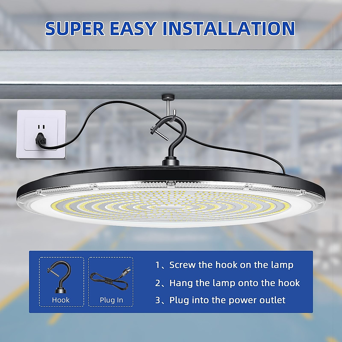 Gopretty 500W LED High Bay Lights 2 Pack, 55000LM Super Bright with Plug, UFO Commercial Industrial Warehouse Workshop Factory Barn Garage Area Lighting Fixture