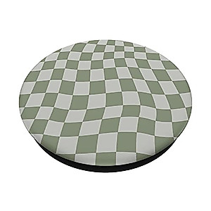 Wavy Checkered Sage Green Checkerboard Pattern Aesthetic PopSockets Swappable PopGrip
