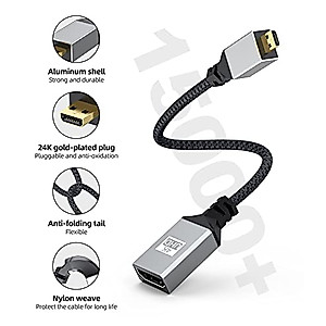 CLAVOOP Micro HDMI to HDMI Adapter, HDMI 2.0 Female to Micro HDMI Male Cable Adapter 4K@60Hz HDR 3D 18Gbps Compatible for Raspberry Pi 4 GoPro Black Hero7 Camera 7R A6000 B500 - Grey