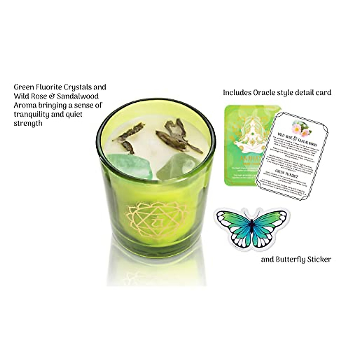 SUZIEJO Aromatherapy Candle Heart Chakra Rose Sandalwood Essential Oil Scented Candles Green Fluorite Crystals & Healing Stones Spiritual Gifts for Women Soy Candle Stress Relief Candle Set