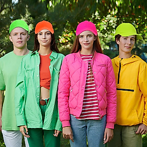 Cozypower 4 Pcs Neon Hats for Women Men Cotton Hat Adjustable Neon Hat for Outdoor Activities Season (Baseball Hat)