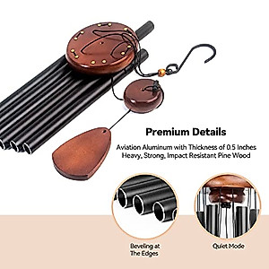 Litu Wind Chimes for Outside with Wood Wind Catcher, 37 Inches Large Aluminum Windchimes Outdoors for Patio Decoration & Zen Atmosphere, Great as a Gift for Family & Relative(Black)