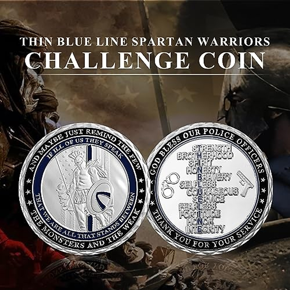 US Thin Blue Line Police Officers Spartan Warriors Challenge Coin Law Enforcement Souvenir Decoration Gift