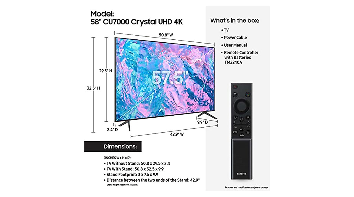 Samsung 58" Crystal UHD 4K Smart TV - PurColor, Gaming, Alexa