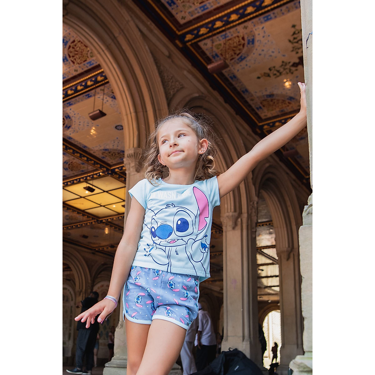 Disney Lilo & Stitch Big Girls T-Shirt and French Terry Shorts Outfit Set Blue 10-12