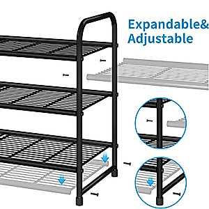 Simple Trending 3-Tier Stackable Shoe Rack, Expandable & Adjustable Shoe Shelf Storage Organizer, Wire Grid, Black