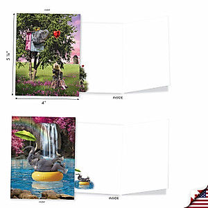The Best Card Company - 20 Assorted Blank Notecards Box Set 4 x 5.12 Inch with Envelopes (20 Designs, 1 Each) - Elefantasy Adventures AM10307OCB-B1x20