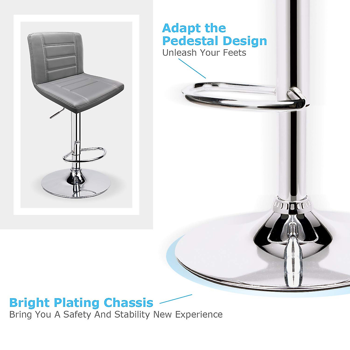 Leopard Bar Stools Set of 2, Modern Adjustable Bar Stool with Back, Straight Line Swivel Barstool (Light Grey)