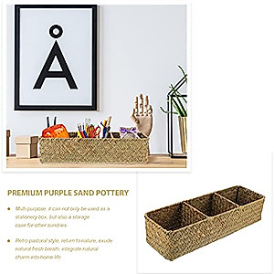 YARNOW Woven Shelf Baskets Storage Baskets Seagrass Wicker Baskets Makeup Holder Organizer Divided Storage Bins Box Container Sundries Organizer Cosmetic Storage Box for Bedrooms Home
