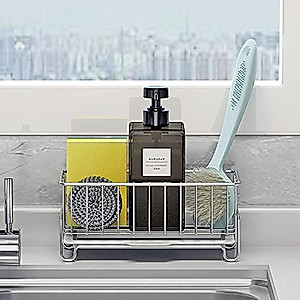 Kitchen Sink Caddy Organizer, Sponge Holder with Drain Pan, 304 Stainless Steel, for Sponges, Soap, Kitchen, Bathroom, Silver