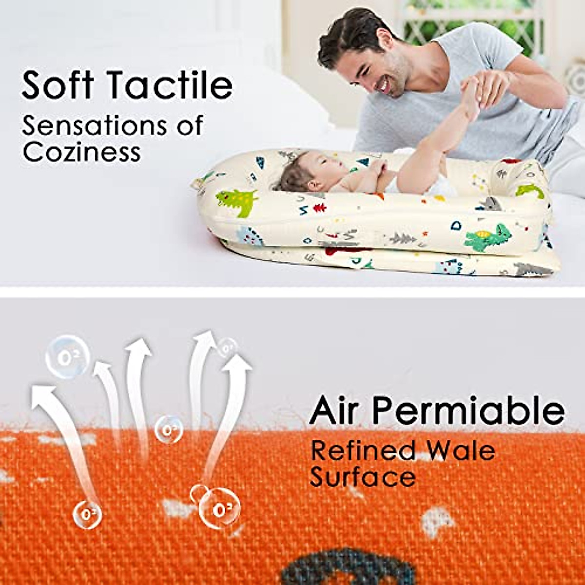 Baby Lounger Cover for Dockatot Deluxe + | Premium Quality Newborn Lounger Cover | 100% Cotton Hypoallergenic Extra Cover [Fits Deluxe+] (Cover Only) (Dino)