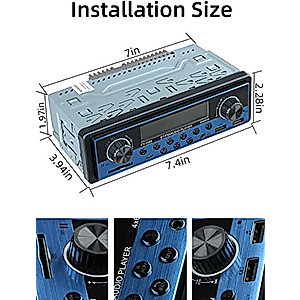 FYPLAY Dual USB Bluetooth Car Stereo, FM Radio Receiver, Hands-Free Calling, Built-in Microphone, USB/SD/AUX Port, Sky Blue Dual Knob Audio Car Multimedia MP3 Player, USB Fast Charging