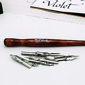 Mont Marte Signature Calligraphy Dip Pen Set, 9 Nibs, Includes Wooden Dip Pen Handle, Interchangeable Nibs, Suitable for All Calligraphic Writing Styles