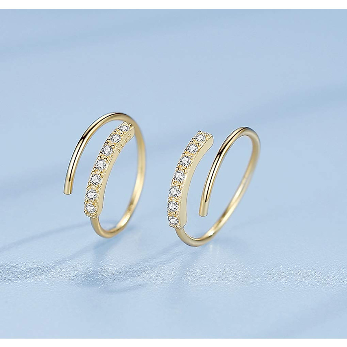 Reffeer 925 Sterling Silver CZ Crawler Earrings Wrap Cuff Earrings For Women Teen (Yellow)