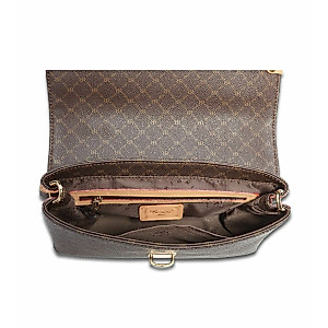 Rioni Signature Brown ST-20296 Lulu Canvas Leather Mini Top Handle Carrier Handbag Shoulder Bag