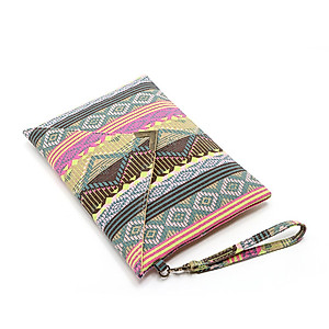 DukeTea Bohemian Oversized Clutch Purse, Large Canvas Envelope Evening Wristlet Bag Pink