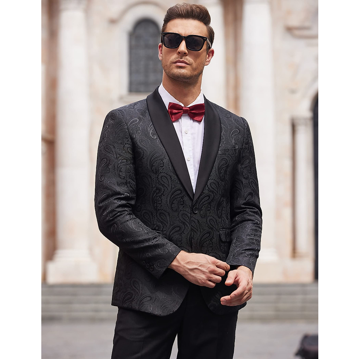 COOFANDY Mens Floral Tuxedo Jacket Paisley Shawl Lapel Suit Blazer Jacket for Dinner,Prom,Wedding Black