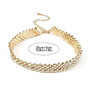 JEAIRTS Rhinestone Choker Necklace Multi-Row Crystal Chokers Sparkly Rhinestone Neck Chain Party Prom Necklaces Jewelry for Women (2-Gold)
