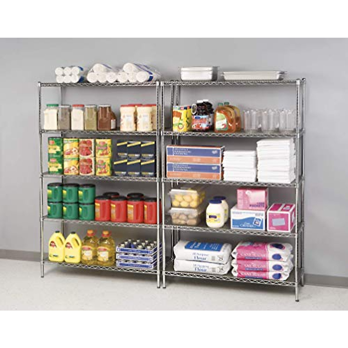 Seville Classics UltraDurable Heavy Duty NSF Solid Steel Wire Rack Storage Unit Organizer for Garage, Warehouse, Office, Restaurant, Classroom, Kitchen, 5-Tier Shelving, 48" W x 18" D