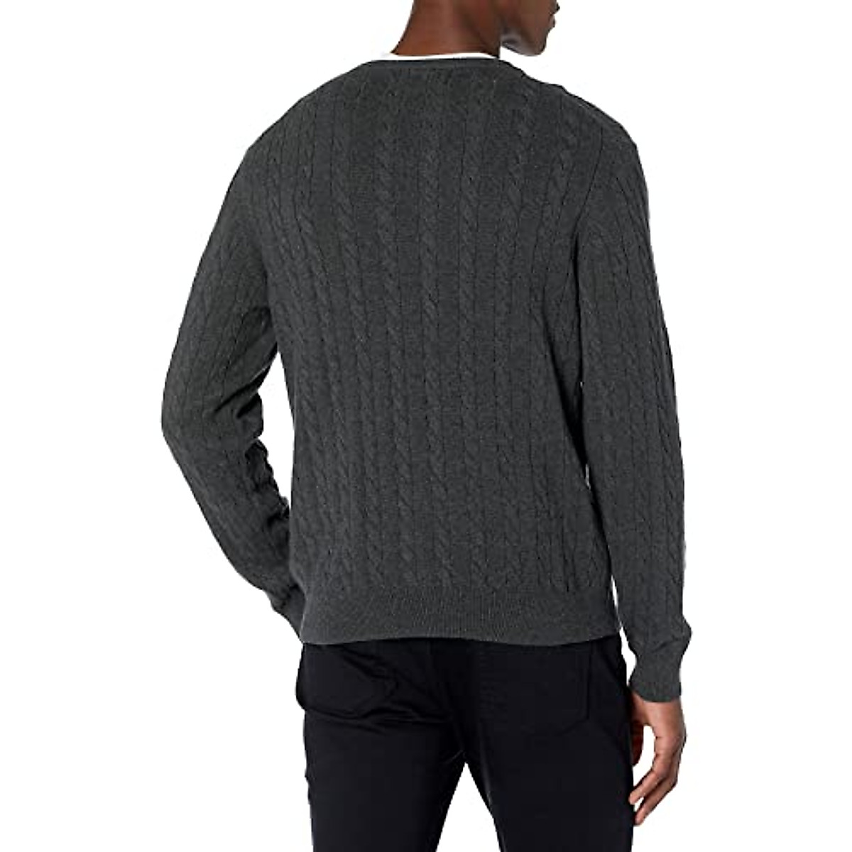 Amazon Essentials Men's Crewneck Cable Cotton Sweater, Charcoal Heather, Large