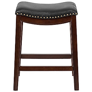 Flash Furniture Alphus 26'' High Backless Cappuccino Wood Counter Height Stool with Black LeatherSoft Saddle Seat