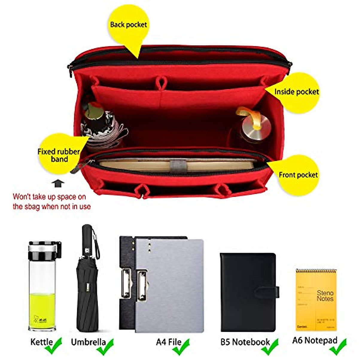 APSOONSELL Backpack Organizer Insert, Felt Bag Organizer for Backpack Rucksack Shoulder Bag Shaper Foldable, Red, XL