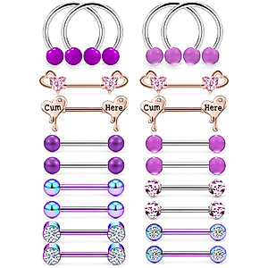 Ocptiy Nipple Rings for Women 14G Surgical Stainless Steel Horsesshoes Nipple Shield Barbell Ring Bar Nipplerings Body Nipple Piercing Jewelry Purple