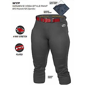 Rawlings Premium Yoga Style Game/Practice Fastpitch Softball Pant, Adult, Solid Color, White, Medium