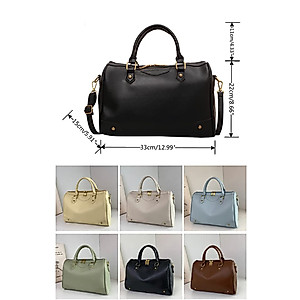 HANDAFA Boston Bag Zip Tote Handbag Vintage Shoulder Handbag With Adjustable Strap For Women(Black)