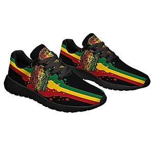 Lion Shoes Men Women Running Sneakers Casual Breathable Walking Tennis Shoes Jamaican Reggae African Gift Black Size 7.5