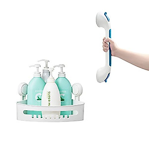 TAILI Suction Shower Grab Bar + Corner Shower Caddy Bathroom Safety Handle Bathroom Organizer No Drilling and Removable Suction Mounted