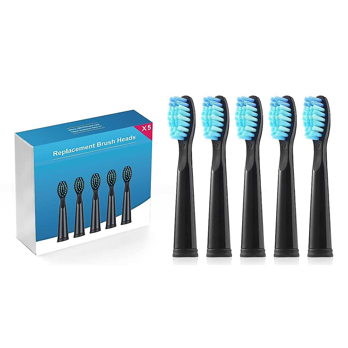 YUNCHI Electric Toothbrush Replacement Heads 5 Pack Compatible with Fairywill FW-507/508/551/917/959, for FW-D1/FW-D3/FW-D7/FW-D8, for Fairywill Toothbrush Refills - Black