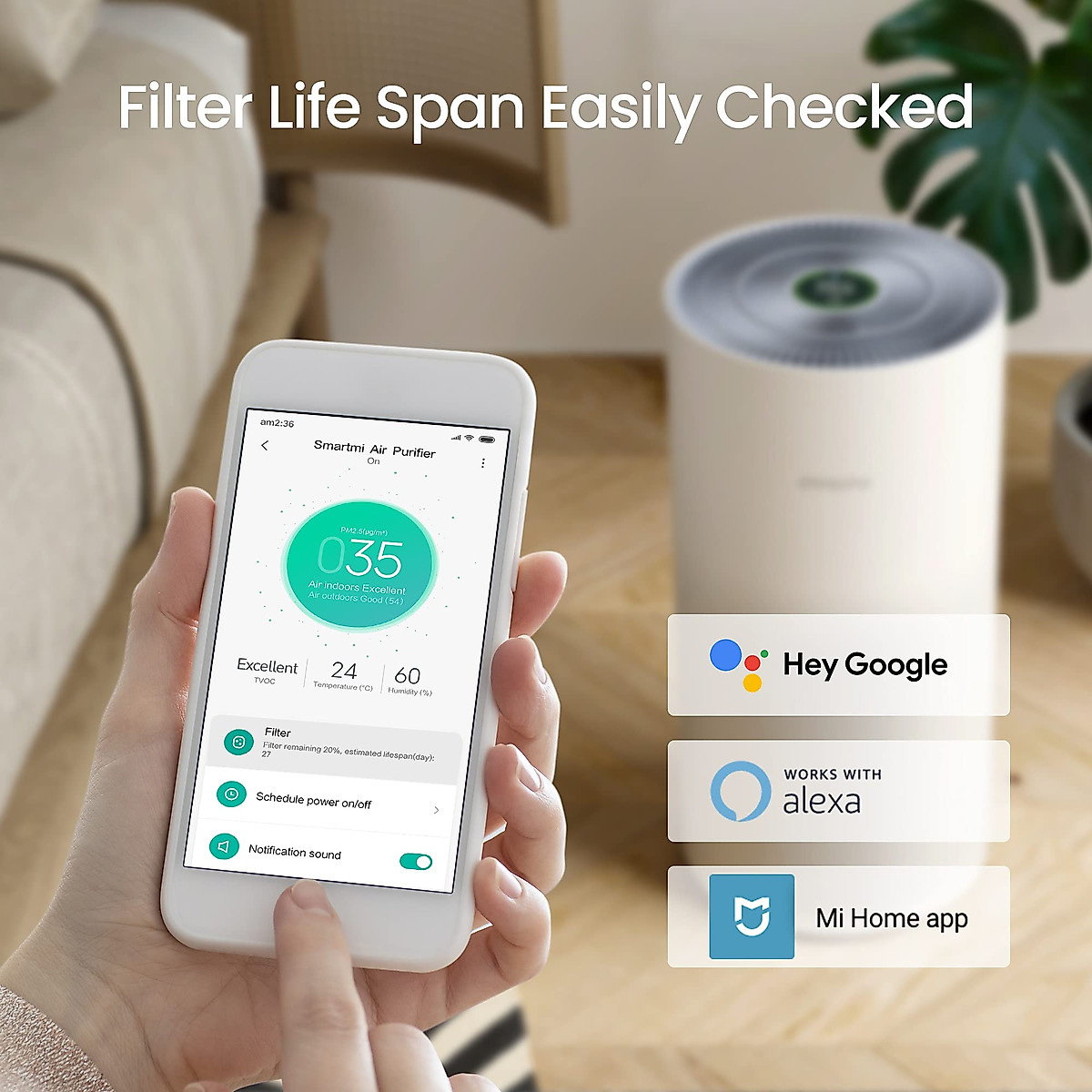 Smartmi Filter Replacement - H13 True HEPA Filter, Activated Carbon and Preliminary Filters - Absorbs Odors, Smog, and Smoke at Home, Office