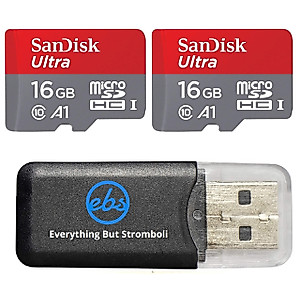 Sandisk Ultra micro SDHC Micro SD UHS-1 TF Memory Card 16GB 16G (Two Pack 16GB x2 =32GB) Class 10 Plus(1) Everything But Stromboli Memory Card Reader