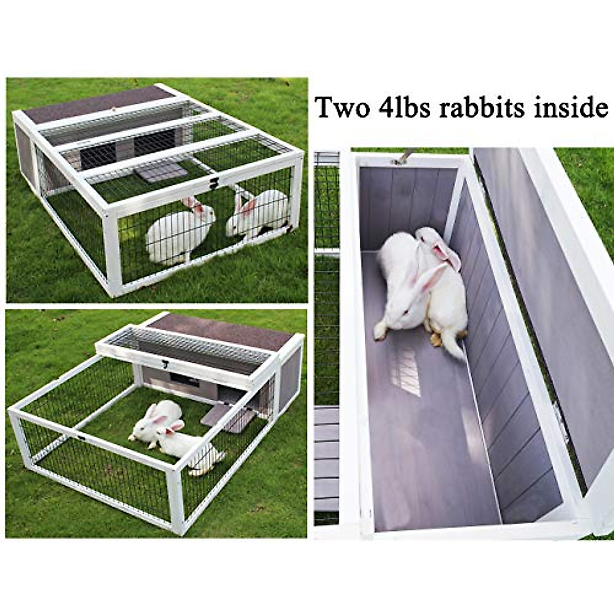 Tortoise House Habitat Wooden Small Animal Hutch Enclosure Indoor/Outdoor (49 * 36 * 14(L*W*H), Grey + White Trim)