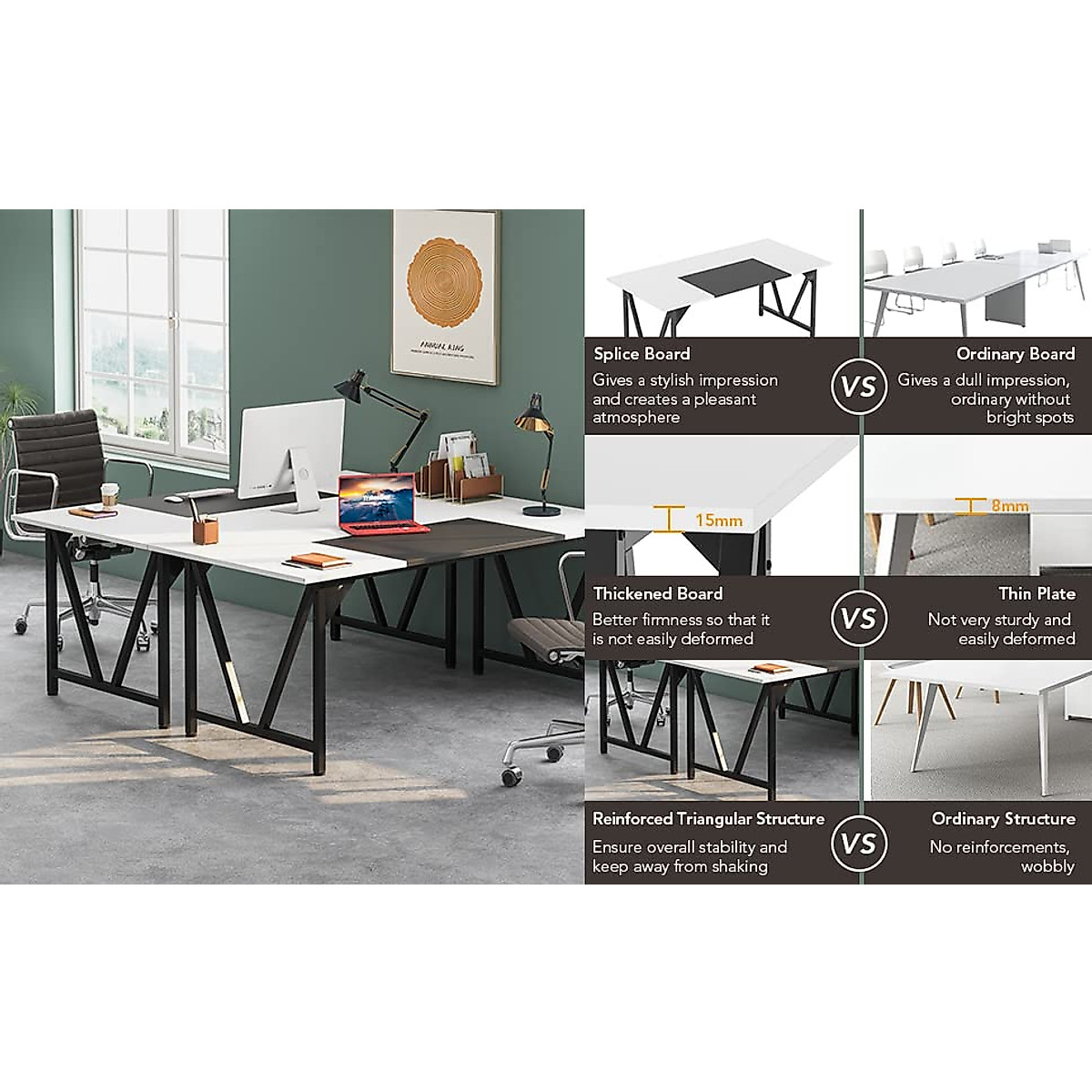 Tribesigns 12FT Conference Table,4 PCS Large Rectangle Meeting Seminar Table for 10-14 Person,Long Business Tables